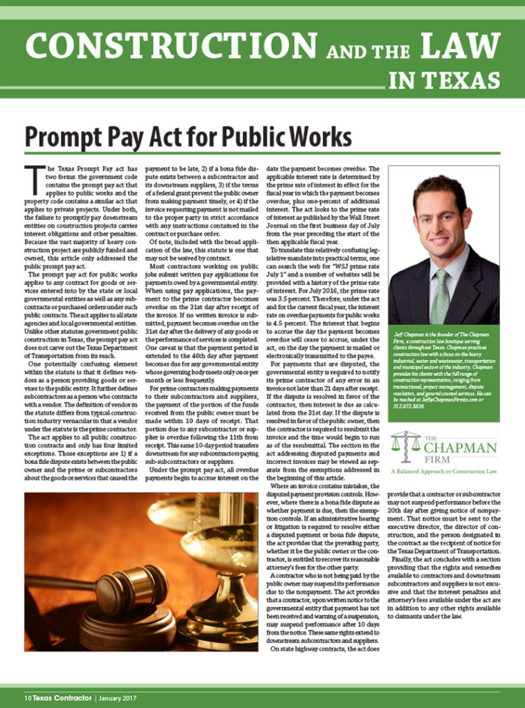Prompt Pay Act for Public Works | Chapman Negrete